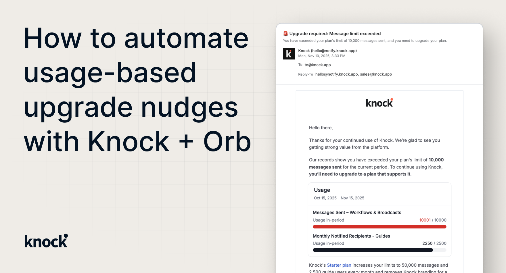 How to automate usage-based upgrade nudges with Knock + Orb | Knock