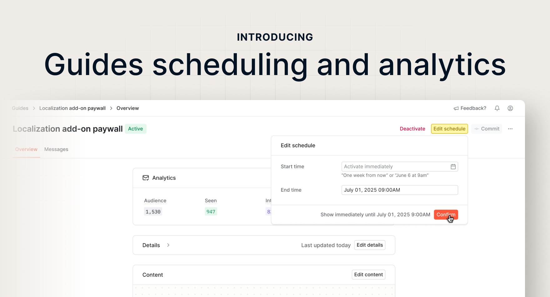 Guides scheduling and analytics | Changelog 2025-06-16 | Knock